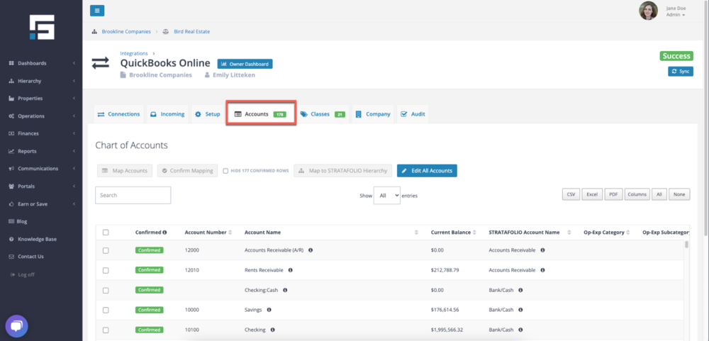 Map QuickBooks accounts to STRATAFOLIO properly