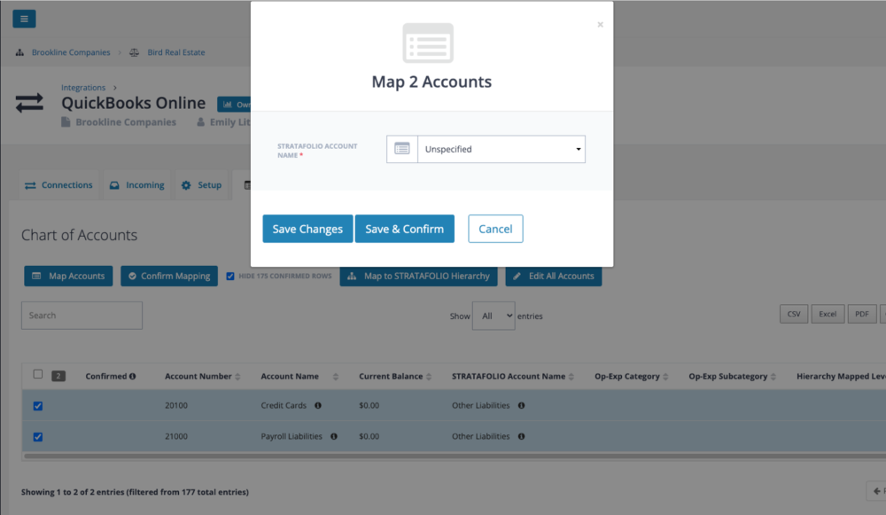 Map QuickBooks accounts to STRATAFOLIO properly